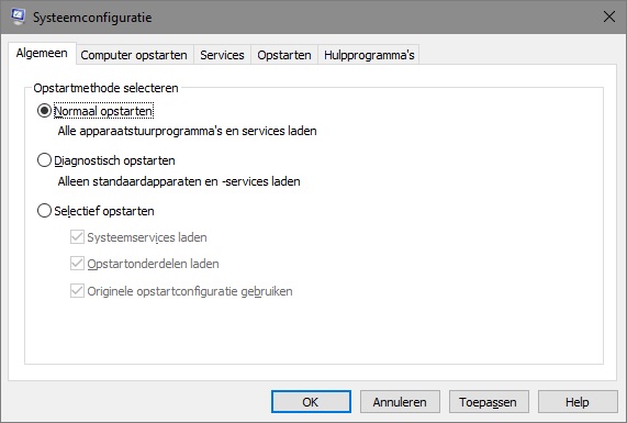 Msconfig, Windows 10 Help