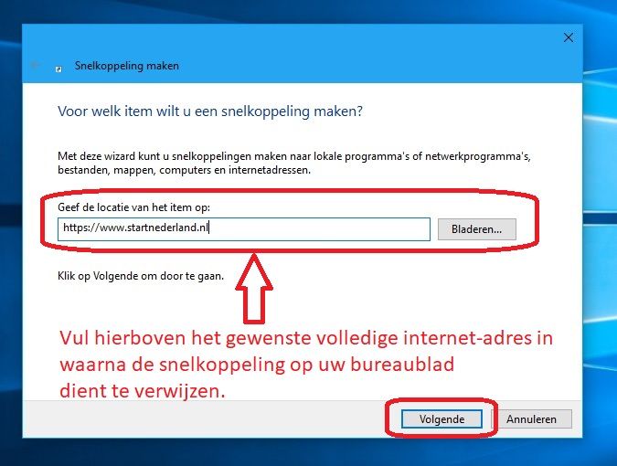 Snelkoppeling naar website, Windows 10 Help