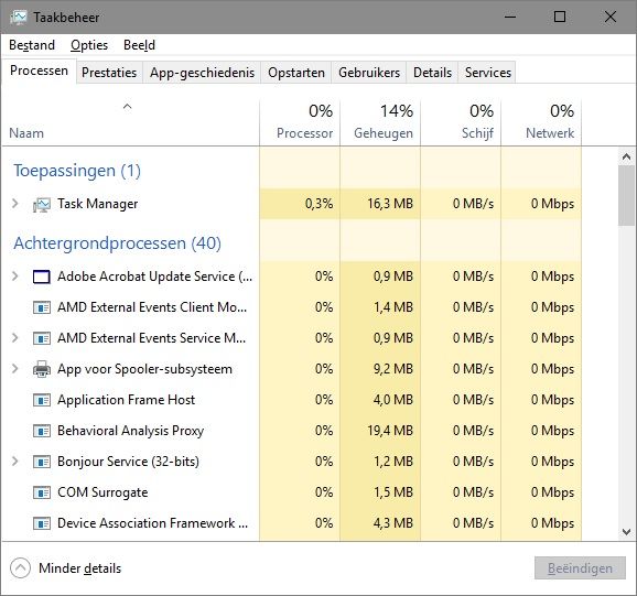 Taakbeheer, Windows 10 Help
